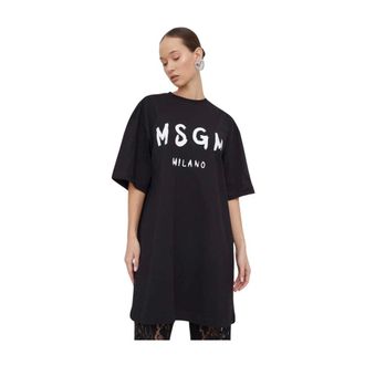 Msgm Msgm - Robe T-shirt imprim&eacute; logo - Femme - Robes - Noir - Taille: 36 FR