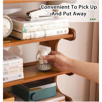 Generic Schreibtischregal Aus Bambus Mit Schublade, 3/4-Stufige Ablagefl&auml;Che for die Arbeitsplatte, Praktischer Kaffeetassen-/Flaschenhalter Aus Holz, Integri