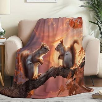 Generic Couverture en Flanelle Lavable en Machine Brun-Rouge - Respirante et Infroissable Mignon Animaux &Eacute;cureuils Jouant Plaid Imprim&eacute; pour Chambre Salon Voy