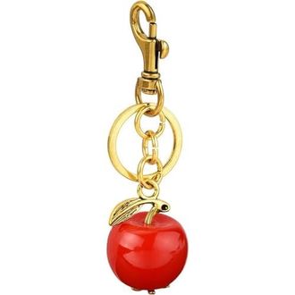 Generic Joli porte-cl&eacute;s pomme rouge avec feuille dor&eacute;e, breloque de sac &agrave; main en &eacute;mail brillant, accessoire de sac &agrave; main &eacute;l&eacute;gant pour un usage quotidien, ad