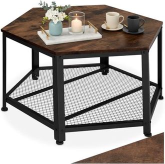 TecTake TecTake Table Basse Salon hexagonale 86,5 x 75 x 46,5 cm, Table Basse Style Industriel &agrave; 2 Niveaux, Bout de canape, Meuble Salon, Meuble Bureau, Chamb