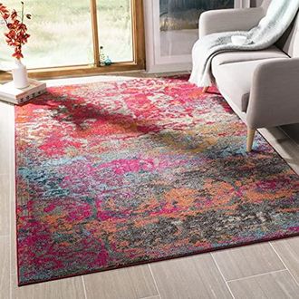 Safavieh Boho Teppich für Wohnzimmer, Esszimmer, Schlafzimmer - Monaco Collection, Kurzer Flor, Fuchsia und Blau, 122 X 170 cm