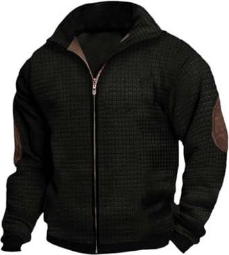 Generic Vestes pour hommes - Veste de camionneur gaufr&eacute;e avec poches et col montant - Manteaux dhiver &agrave; manches longues, Vestes noires pour hommes, M