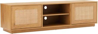 Oviala Meuble TV suspendu en bois 2 portes en rotin L160 cm bois clair