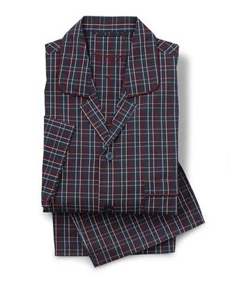 The Savile Row Company Pyjama de luxe 100 % coton doux pour homme, Carreaux de fen&ecirc;tre bordeaux, L