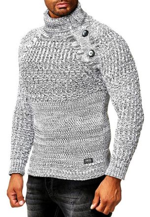 R-Neal Rollkragenpullover Schwerer Rollkragen Winter Pullover mit Seitlicher Knopfleiste Rolli