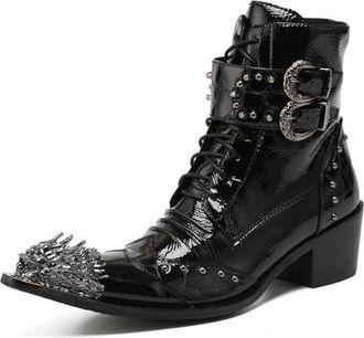 Generic Bottines Chelsea tendance pour homme - En cuir - Bout pointu - Fermeture éclair - Décoratives - Avec boucles - Pour fête, mariage, discothèque, chante