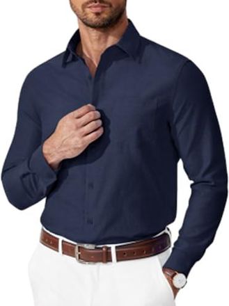 Coofandy Chemise Homme Manches Longues Oxford Regular Fit Chemise Business en Coton D&eacute;contract&eacute;e sans Repassage avec Poche Bleu Marine 3XL
