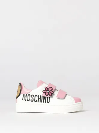 Moschino Leder-Sneakers mit Blume und Teddy