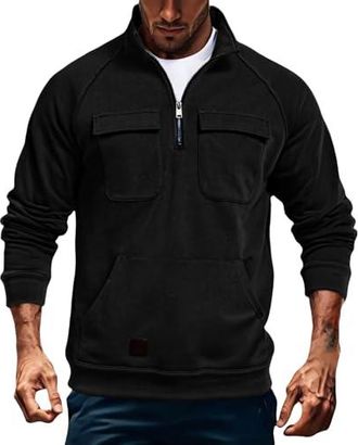 Generic Sweat-shirt l&eacute;ger uni pour homme 2026 avec fermeture &eacute;clair quart de longueur, manches longues, pull en polaire chaude, d&eacute;contract&eacute;, athl&eacute;tique, ample