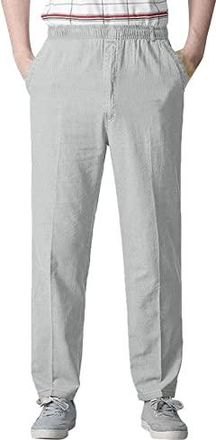 Generic Pantalon d&eacute;t&eacute; d&eacute;contract&eacute; en lin pour homme avec poches - L&eacute;ger - Taille &eacute;lastique - Couleur unie, gris, 3XL