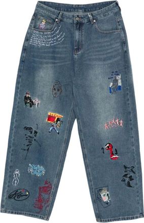 KidSuper Studios Homme, Jeans, Bleu, Taille: XL Pantalon Double Genou Boro Stitched