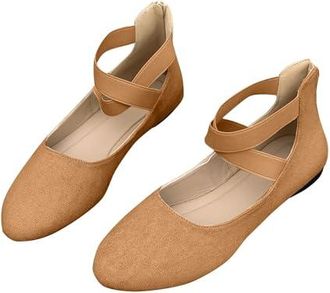 Generic Chaussures de ballet pour femme avec sangles élastiques à la cheville, style décontracté, élégant, couleur unie, confortables, respirantes, chaussures