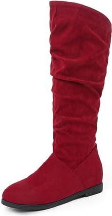 Generic Bottes molles et confortables &agrave; bout rond cach&eacute;s pour femme - Chaussures dhiver chaudes et larges mollets &agrave; enfiler, Rouge, 37.5 EU