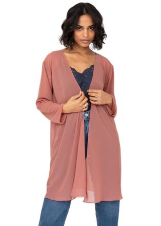 Likemary durchsichtige Kimono-Jacke f&uuml;r Frauen - Eleganter Cardigan - &Uuml;berwurf - vorne offen - luftig & leicht - ideal &uuml;ber dem Kleid - Rose M/L