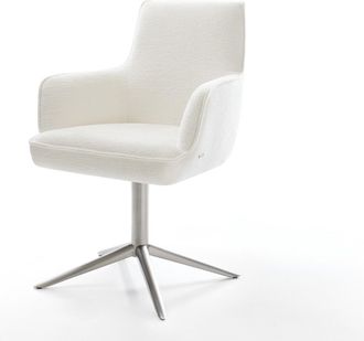 DELIFE Drehstuhl Heira-Flex mit Armlehnen Boucl&eacute; Soft Beige Fu&szlig;kreuz Edelstahl 360&deg; drehbar Wippfunktion Taschenfederkern, Esszimmerst&uuml;hle