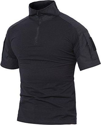 Magcomsen Hommes Airsoft Tactique Militaire Combat Slim Fit T-Shirt Court Manche avec Fermeture éclair
