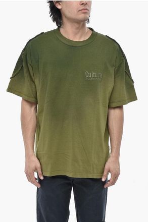Cultura Faded Effect Crewneck T-Shirt With Fleece Details size S