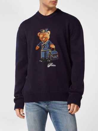 Philipp Plein Wollpullover mit Rundhals, Teddy-Print und &uuml;berschnittenen Schultern