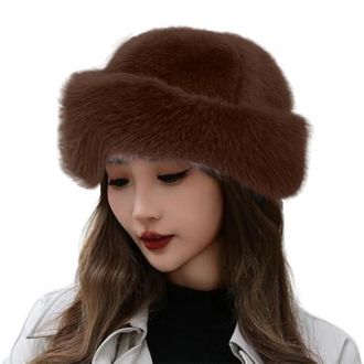 Generic Chapeau &eacute;pais et Chaud en Faux Vison pour Femme, Chapeau Mongol Luxueux, Polyvalent, Nouveau b&eacute;ret dhiver pour Femmes et Filles (Brown, One Size)