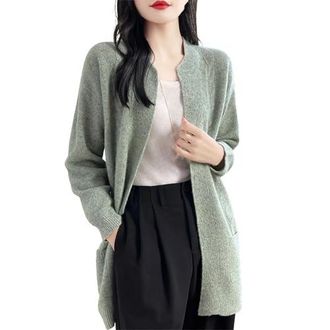 Generic Cardigan dhiver 100 % laine pour femme - Col rond - Tendance - Long et ample - Tricot doux - Grande taille, vert militaire, Taille L