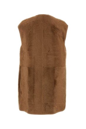 Max Mara Womens Biscuit Shearling Effige Sleeveless Coat Cammello Cappotti