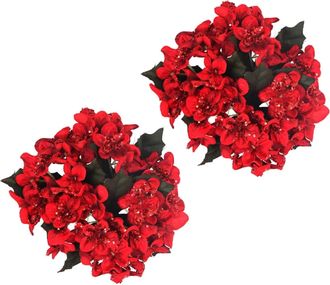 Gisela Graham Kerzenring Hortensien Stoff, klein, Rot / Gr&uuml;n, 2 St&uuml;ck