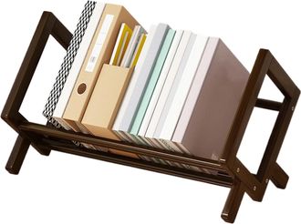 Generico Bibliothek aus geneigtem Holz, Buch mit Buch, Organisation, die den Vorrat verschiebt, kleine Mangold-Zeitschriften, kompakte Mehrzweckaufbewahrung