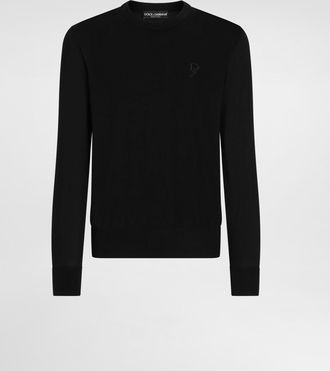 Dolce & Gabbana Rundhalspullover Aus Seide Dg-stickerei - Mann Strickwaren Schwarz 48