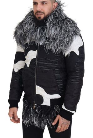Dolce & Gabbana Mens Black White Fur Shearling Full Zip Jacket And Silk Clothing