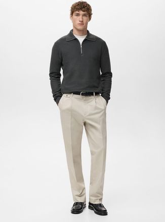 Mango Pull-over microstructure col zippé gris foncé - Homme - XXL - MANGO MAN