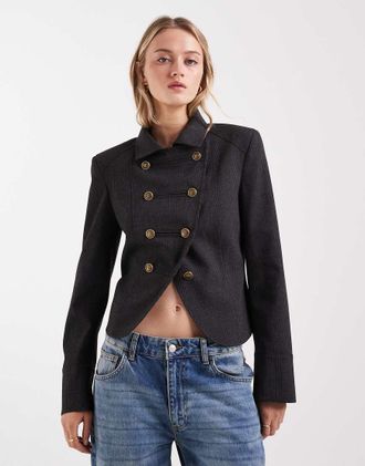 Asos Veste effet r&eacute;tr&eacute;ci style officier &agrave; fines rayures - Marron-Brown