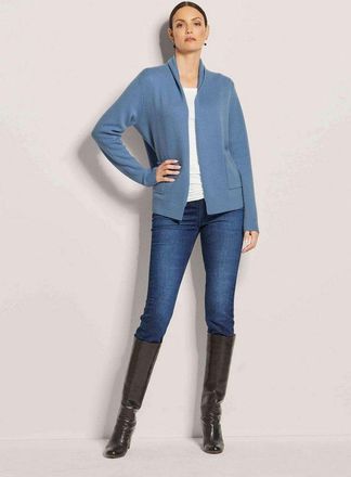 Madeleine Strickjacke Verk&uuml;rzte Schurwolljacke mit Stehkragen Kuschelige Schalkragenjacke aus reiner Wolle, Langarm