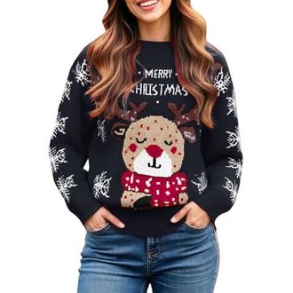 Generic Pull de No&euml;l pour femme 2025 - Motif cerf festif - Doux et confortable - Col rond - Coupe ample - D&eacute;contract&eacute; - Pour les f&ecirc;tes dhiver, Noir, XXXL