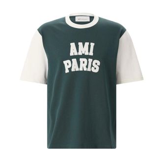 Ami Baumwoll-T-Shirt mit Kontrastkragen - - Tops - Herren - Gr&uuml;n - 2XL