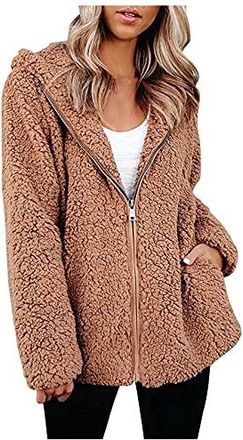 Generic Vestes dhiver surdimensionn&eacute;es &agrave; manches longues avec fermeture &eacute;clair &agrave; revers et fausse peau de mouton pour femmes, 2026, kaki, XL