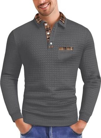 Generic Polo basique vintage classique pour homme, chemise d&eacute;contract&eacute;e boutonn&eacute;e, haut doux et confortable, t-shirts l&eacute;gers et respirants, gris, XXL