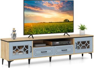 Costway Costway - Meuble tv pour T&eacute;l&eacute;viseurs Jusqu&agrave; 80, 180,5 x 35 x 46 cm avec 2 Tiroirs, 2 Armoires & Compartiment, 7 Pieds M&eacute;talliques Sur&eacute;lev&eacute;s, pour