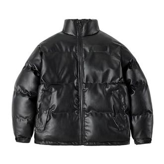 Generic Doudoune en cuir épais pour homme, coupe-vent, imperméable, en polyuréthane, veste dhiver épaisse et ample, noir, Small