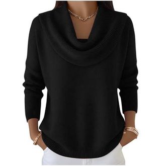 Generic Pull tricoté décontracté et léger à col bénitier pour femme - Automne et hiver - Manches longues - Extensible et confortable, Noir, 3XL