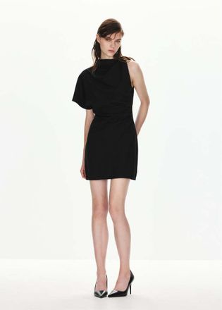 Mango Robe asym&eacute;trique d&eacute;tail m&eacute;tallis&eacute; noir - Femme - S - MANGO