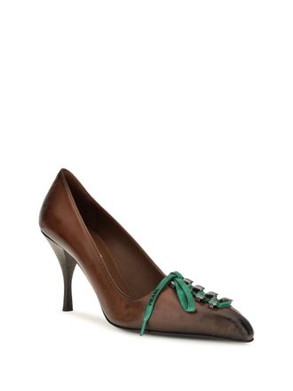 Prada Womens Leather Lace-Up Pumps Cacao High Heel Shoes