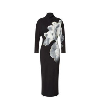 Alberta Ferretti Femme, Robes, Noir, Taille: 42 FR Robe Midi &agrave; Manches Longues et Imprim&eacute; Orchid&eacute;e