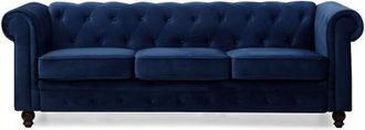 Paris Prix Paris Prix - Canap&eacute; 3 Places Velours Chesterfield 209cm Bleu