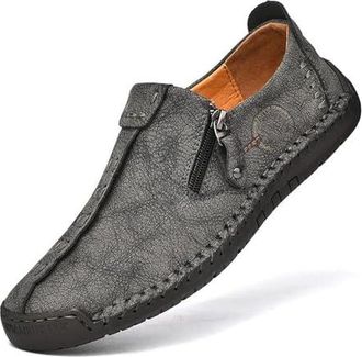 Generic Mocassins pour homme avec fermeture &eacute;clair lat&eacute;rale, faites &agrave; la main, semelle en caoutchouc antid&eacute;rapante, chaussures de marche, mocassins flexibles 