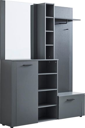MID.YOU Mid.you Garderobe, Anthrazit, Eiche Artisan, Glas, Holzwerkstoff, 4-teilig, 150x190x32 cm, Garderobe, Garderoben-Sets & Serien, Garderoben-Sets