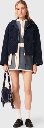 Maje Coupe-vent Strass&eacute; &Agrave; Capuche - Bleu Marine - Maje