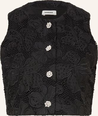 Sandro Sandro Cropped-Top Mit Schmuckperlen schwarz