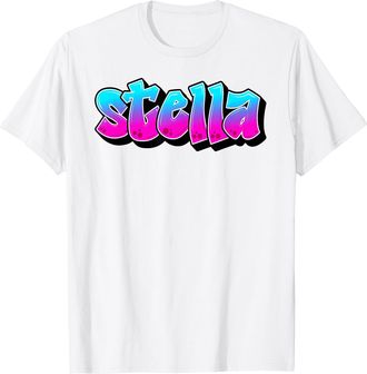 BDAZ Stella Graffiti Personalisierter Name Blau Rosa Frauen M&auml;dchen T-Shirt