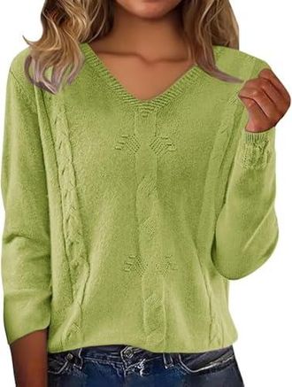 Generic Pull surdimensionn&eacute; &agrave; col en V et &agrave; manches longues pour femme, Vert, XXL